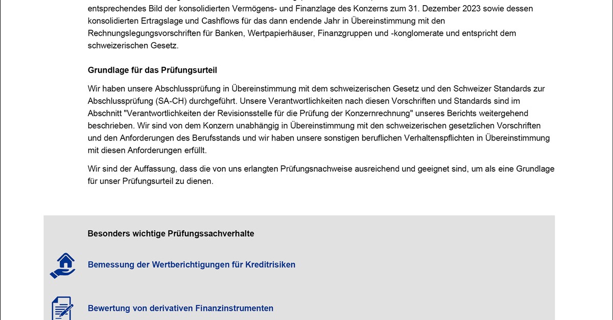 Bericht der Revisionsstelle - Basler Kantonalbank