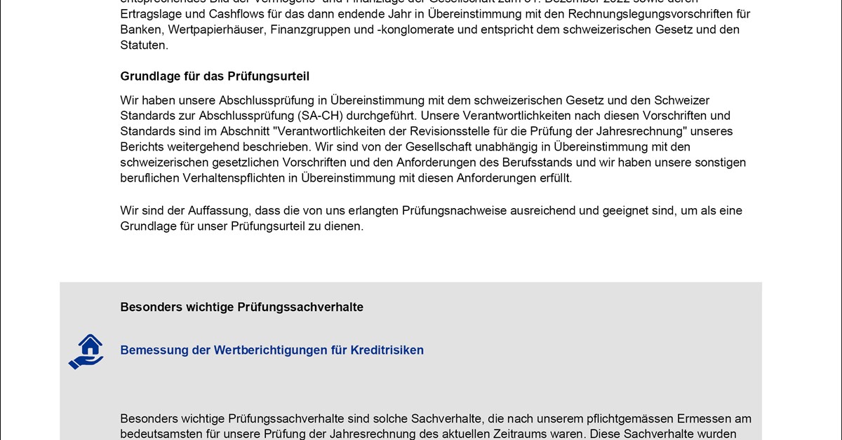 Bericht der Revisionsstelle - Geschäftsbericht 2022