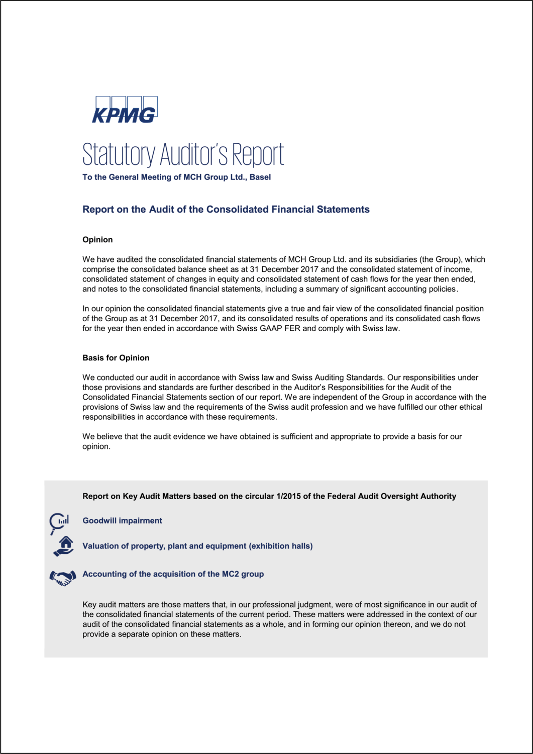 Financial Report | Group Account | Report of the statutory auditor